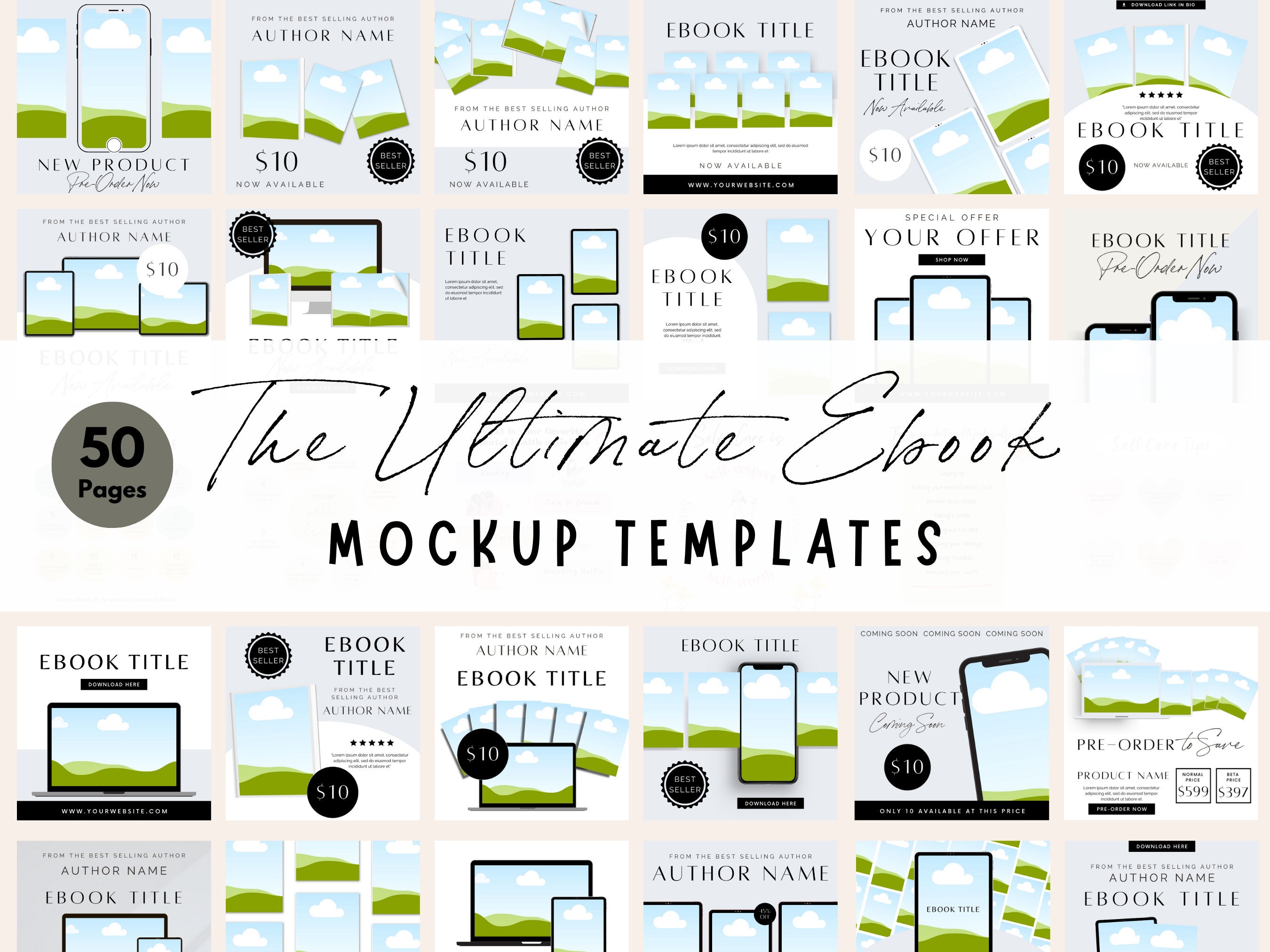 50 Ebook Mockup Template | Canva Editable Template | Lead Magnet ...