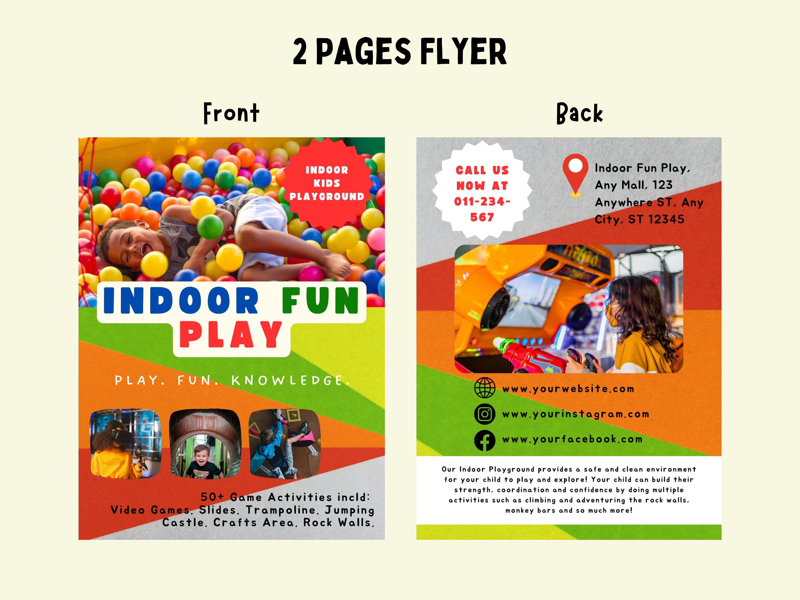 Kids Indoor Playground Flyer Canva Template | Kids Indoor Play Gym ...
