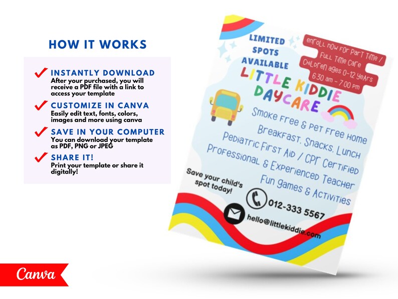 Child Care Flyer Template Canva | Babysitting | Playtime Theme ...