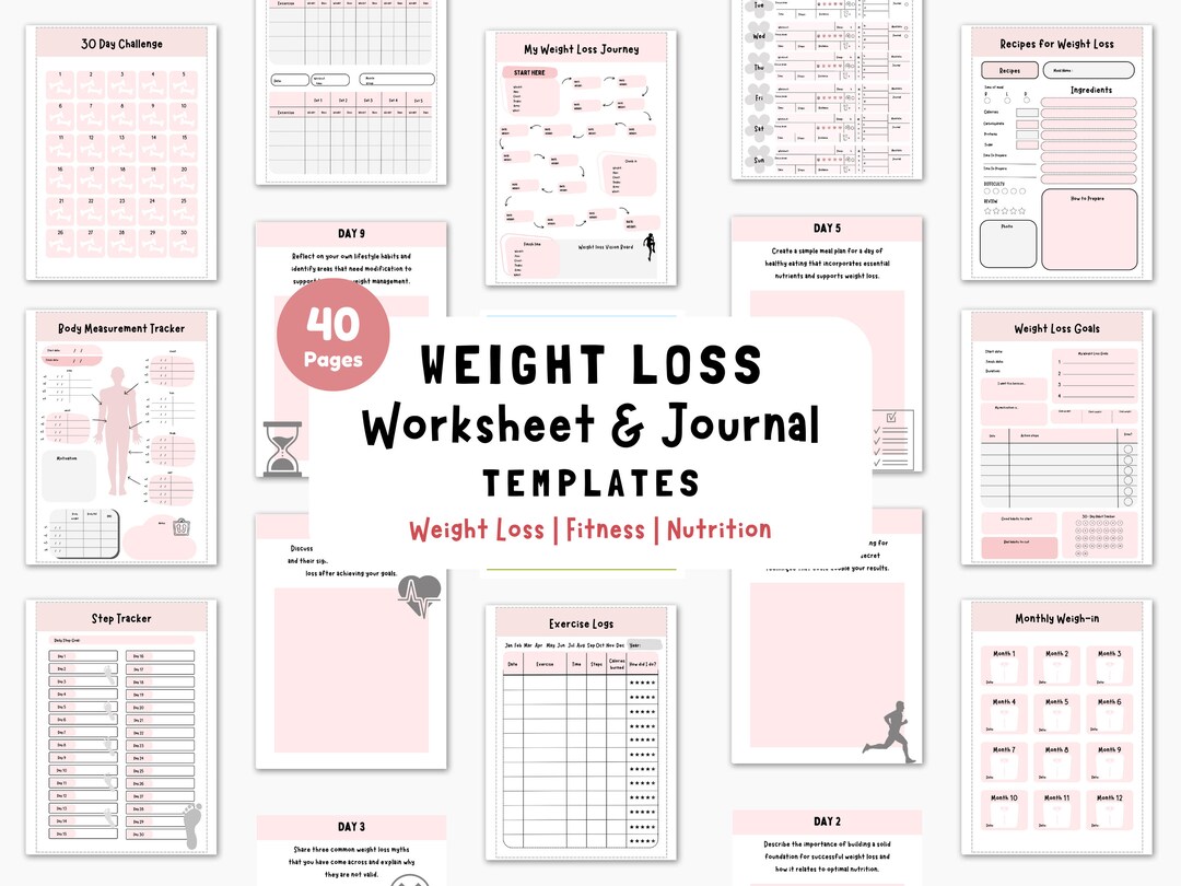 Weight Loss Tracker and Journal | Weight Loss Planner Worksheet | Body ...