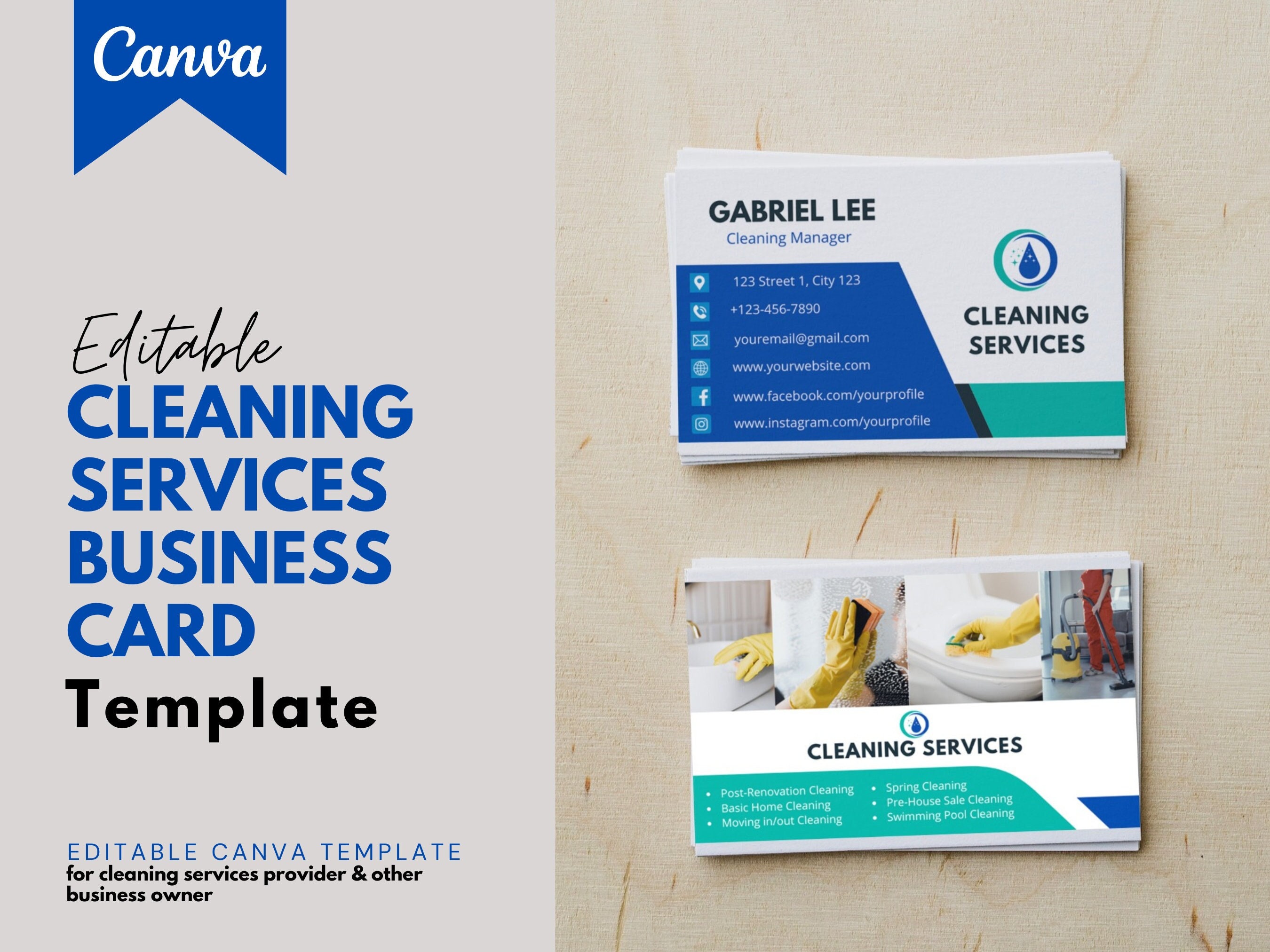 Cleaning Service Business Card Template | Canva Editable (digital ...