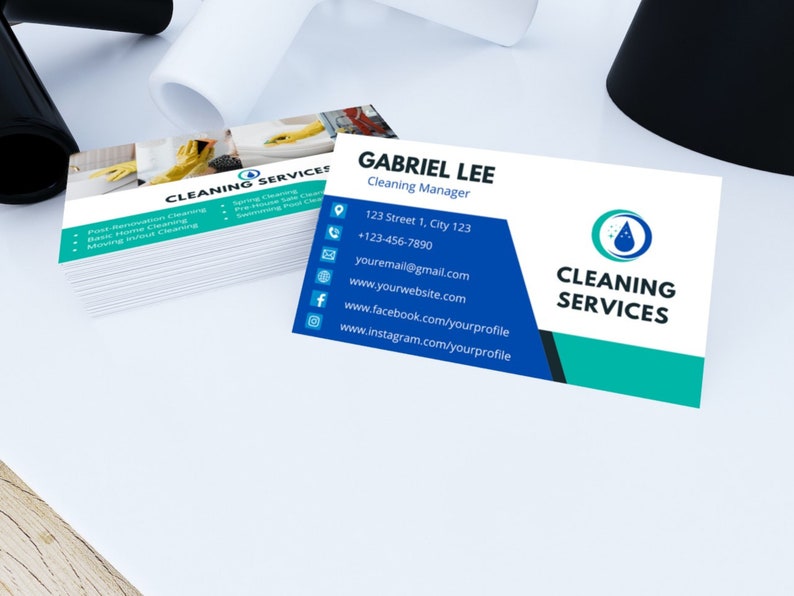 Cleaning Service Business Card Template | Canva Editable (digital ...