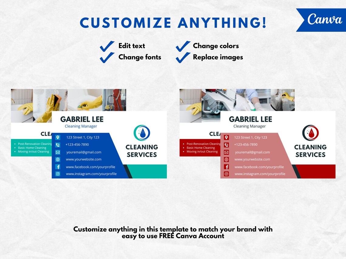 Cleaning Service Business Card Template | Canva Editable (digital ...