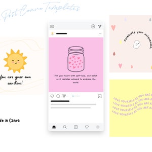 30 Self Love Cute Pastel Instagram Post Canva Template | Self Care ...