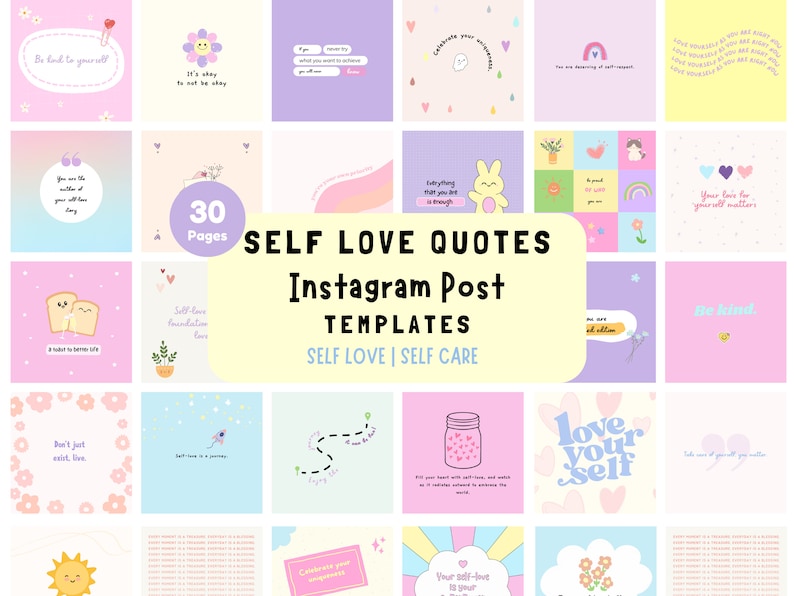 30 Self Love Cute Pastel Instagram Post Canva Template | Self Care ...