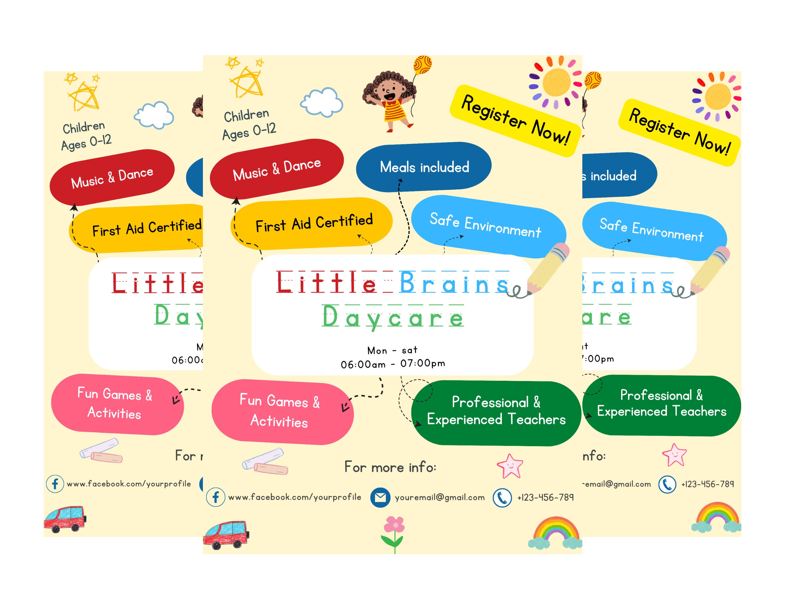 Child Care Flyer Template Canva | Babysitting | Playtime Theme ...