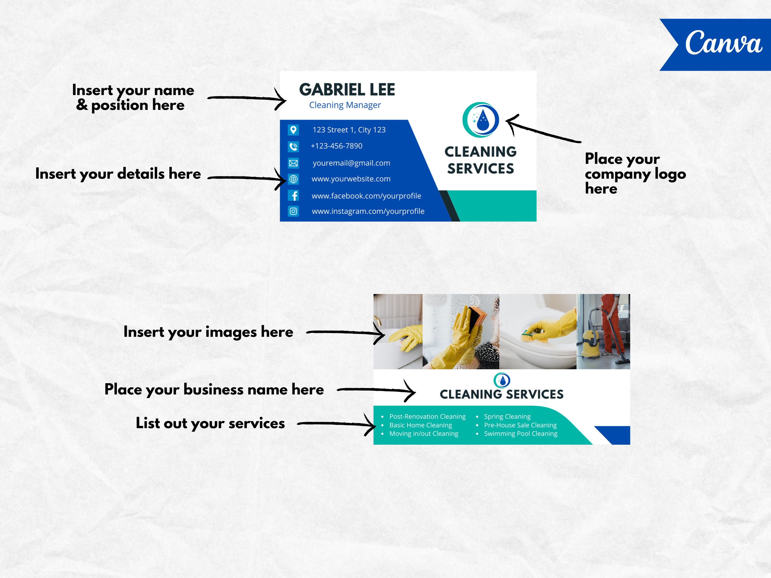 Cleaning Service Business Card Template | Canva Editable (digital ...