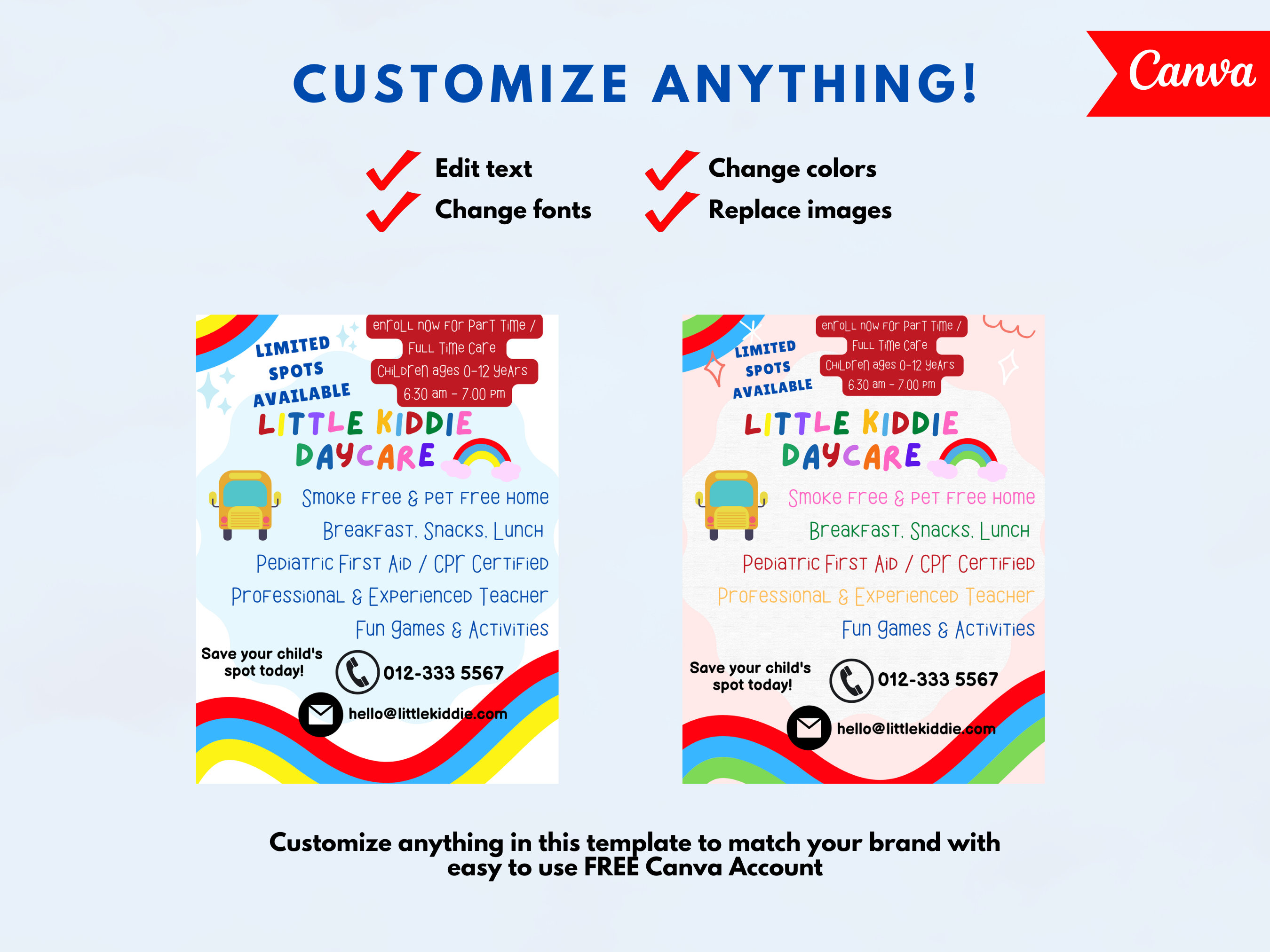 Child Care Flyer Template Canva | Babysitting | Playtime Theme ...