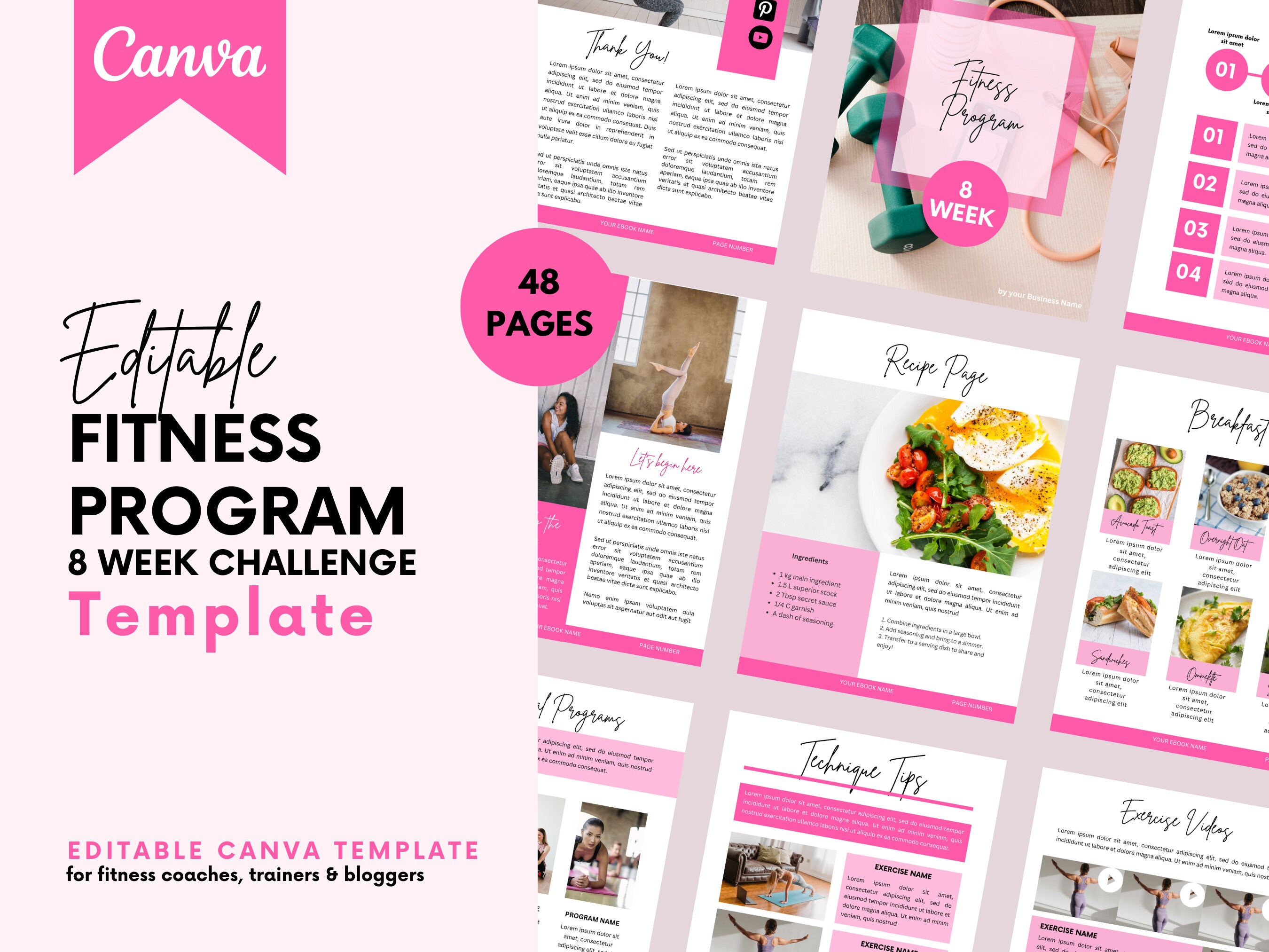 Fitness Program Template Canva Fitness Ebook Template - Etsy