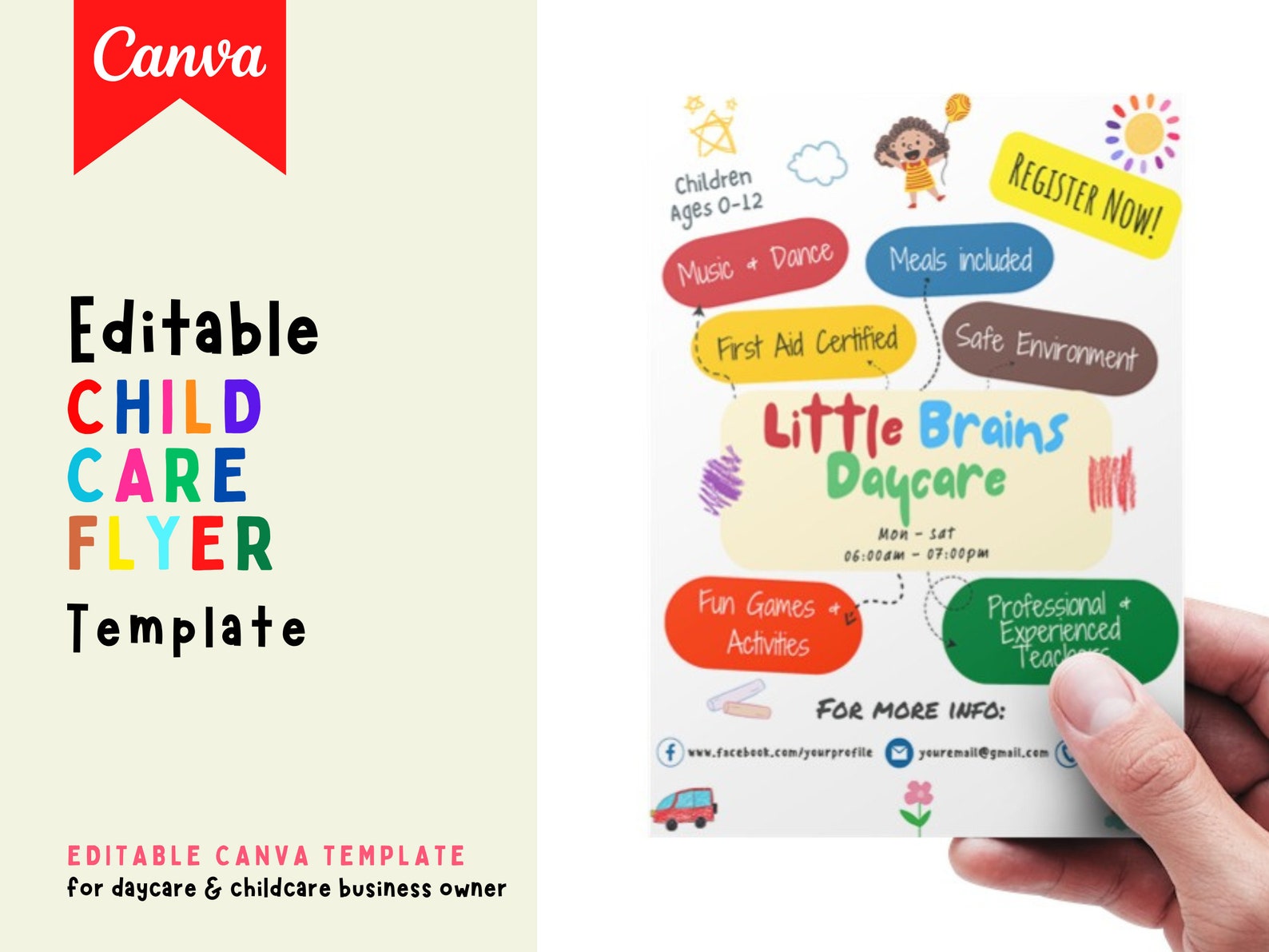 Child Care Flyer Template Canva | Babysitting | Playtime Theme ...