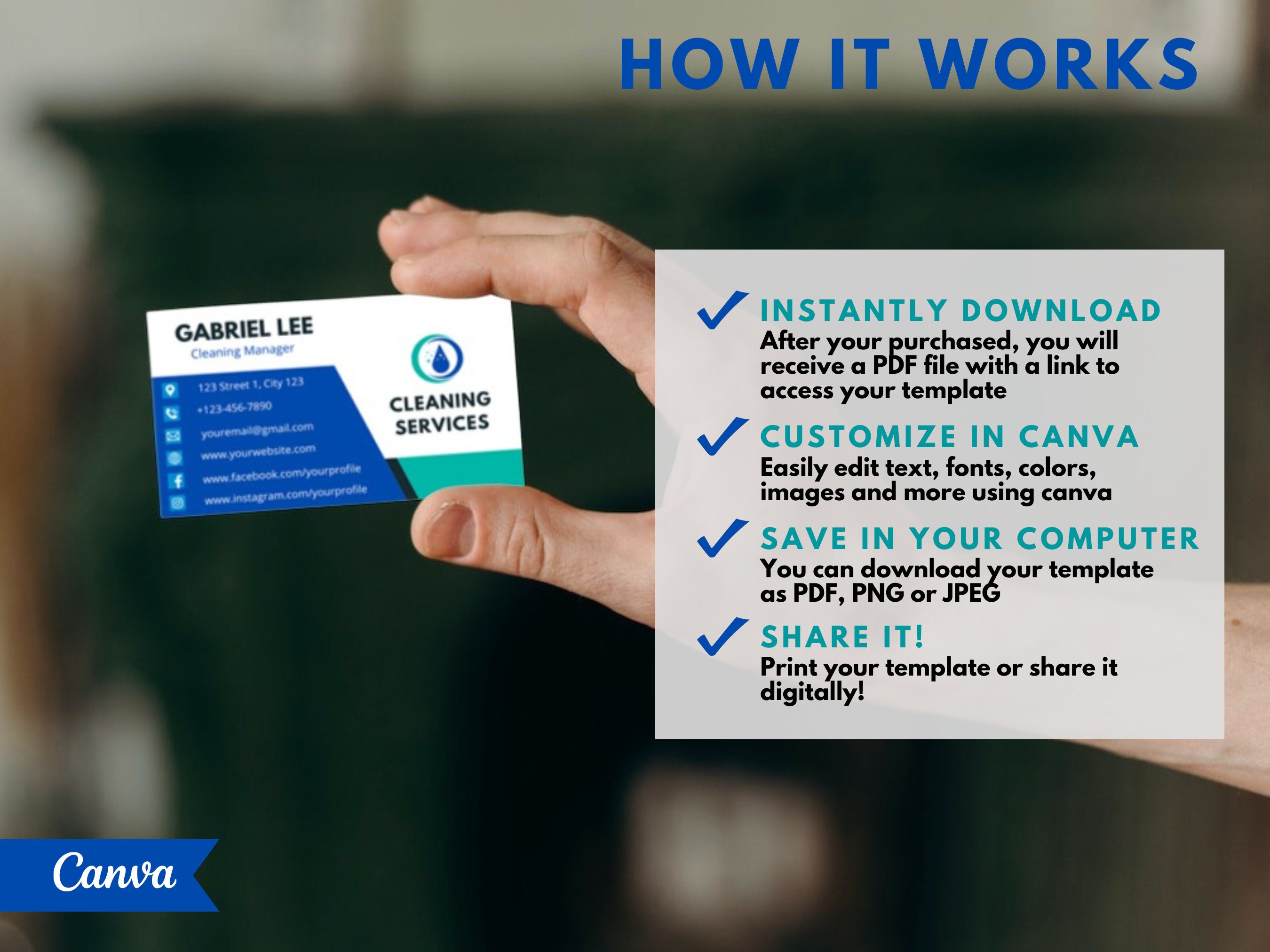 Cleaning Service Business Card Template | Canva Editable (digital ...