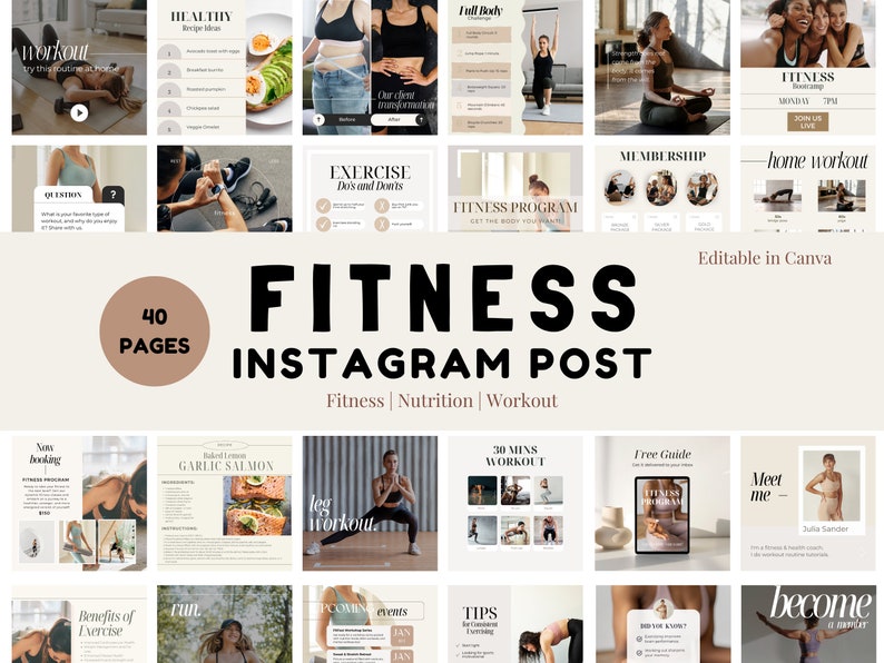 Fitness Instagram Templates | Healthy Lifestyle Canva Templates ...