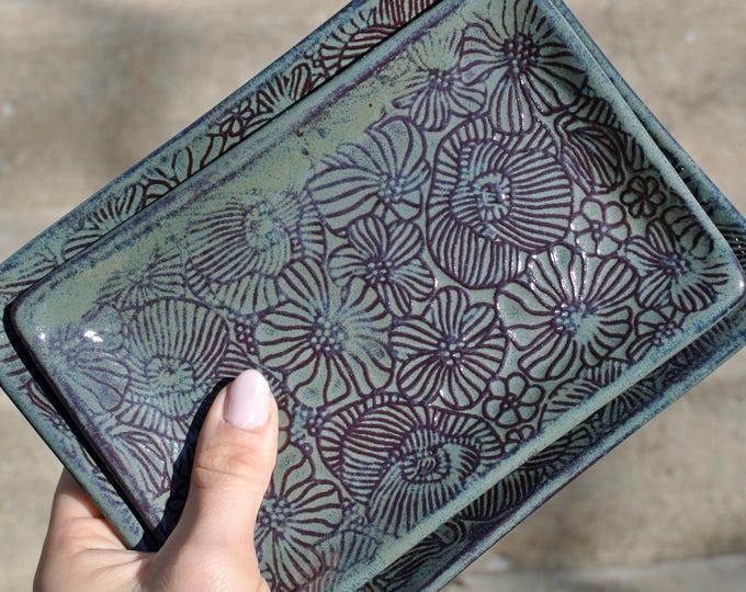Set of 2 Nested Ceramic Catch All Trays, Unique Handmade Pottery ...