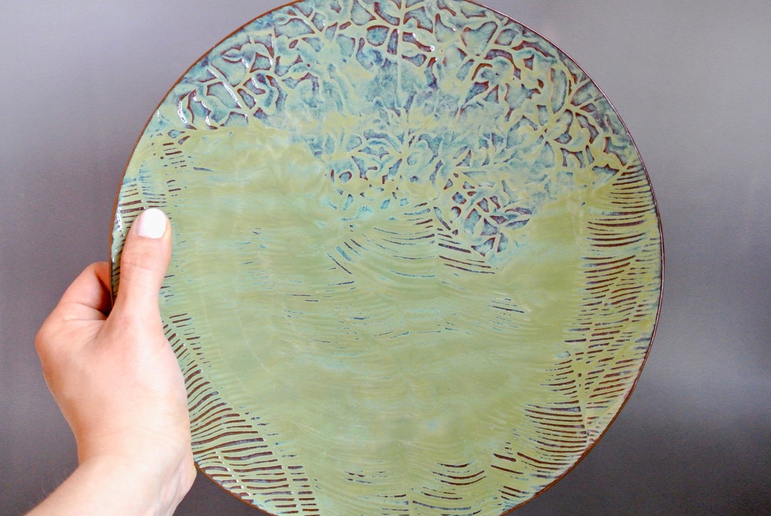 Ceramic Landscape Plate, Unique Handmade Pottery Serving Platter Tray ...