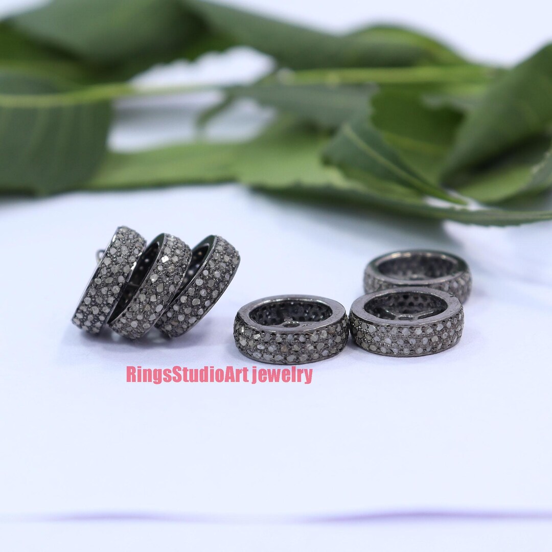 12 Mm Rondelles Natural Pave Diamond Beads, 925 Sterling Silver ...