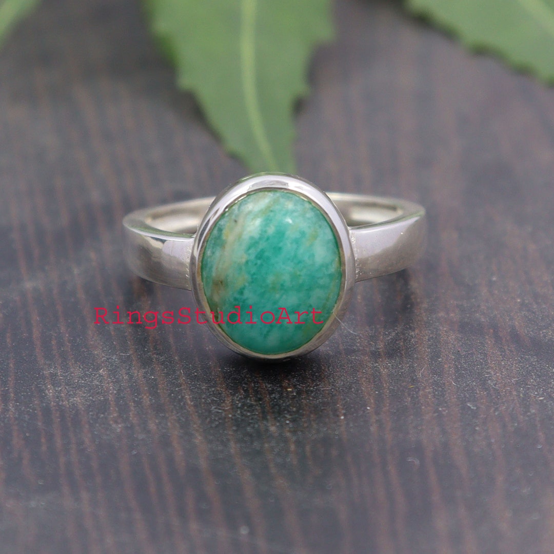 Amazonite Ring / Bezel Set Oval Shape Gemstone Ring / 925 Sterling ...