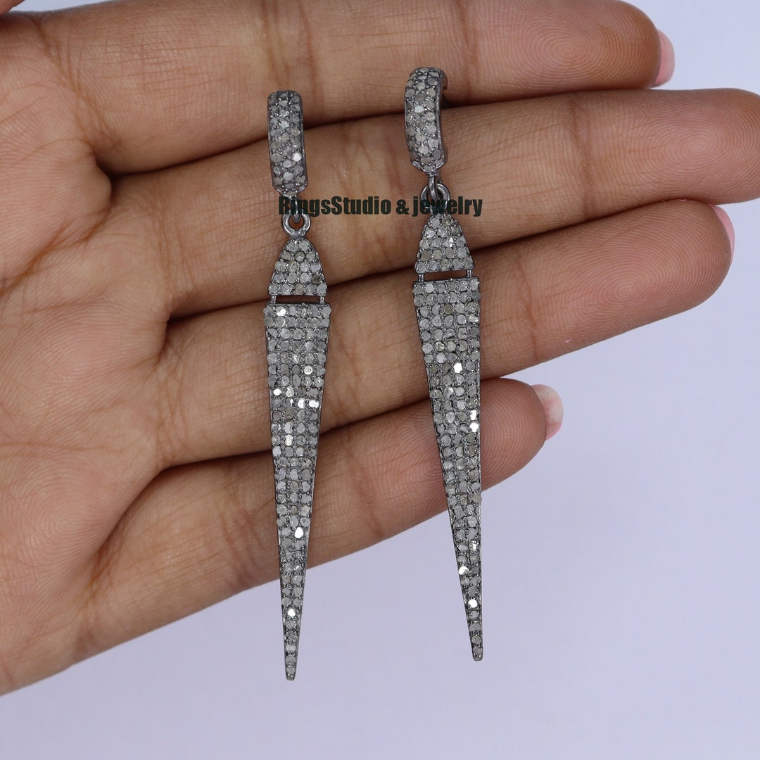 Pave Diamond Arrowhead Earrings: Oxidized Sterling Silver Dangle ...