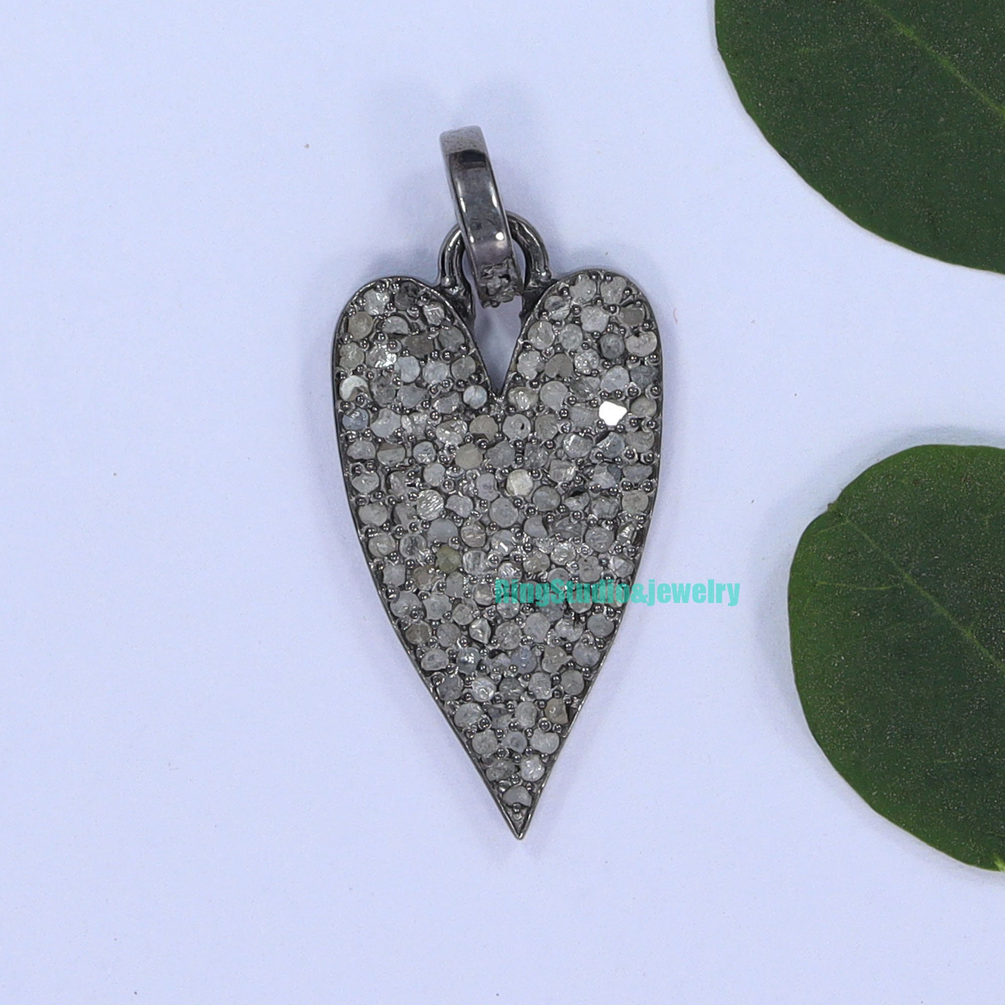 Natural Pave Diamond Heart Shape 31 Mm X 14 Mm Pendant Necklace, 925 ...