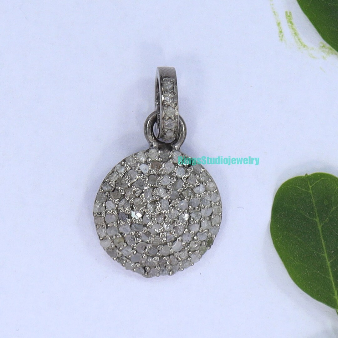Natural Pave Diamond Round Disk Pendant, 925 Sterling Silver Handmade ...