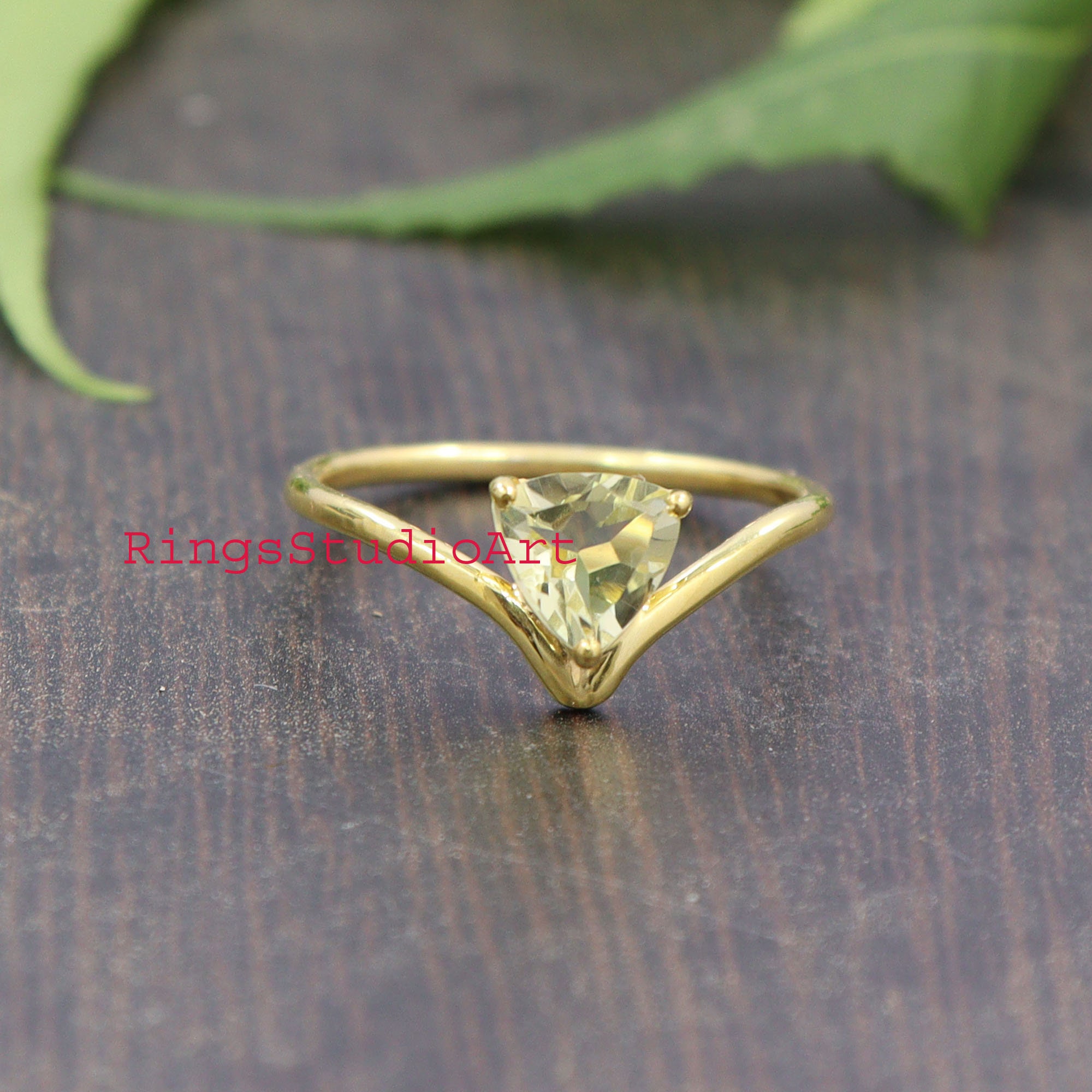 Lemon Quartz Ring / Prong Set Triangle Shape Gemstone Ring / - Etsy