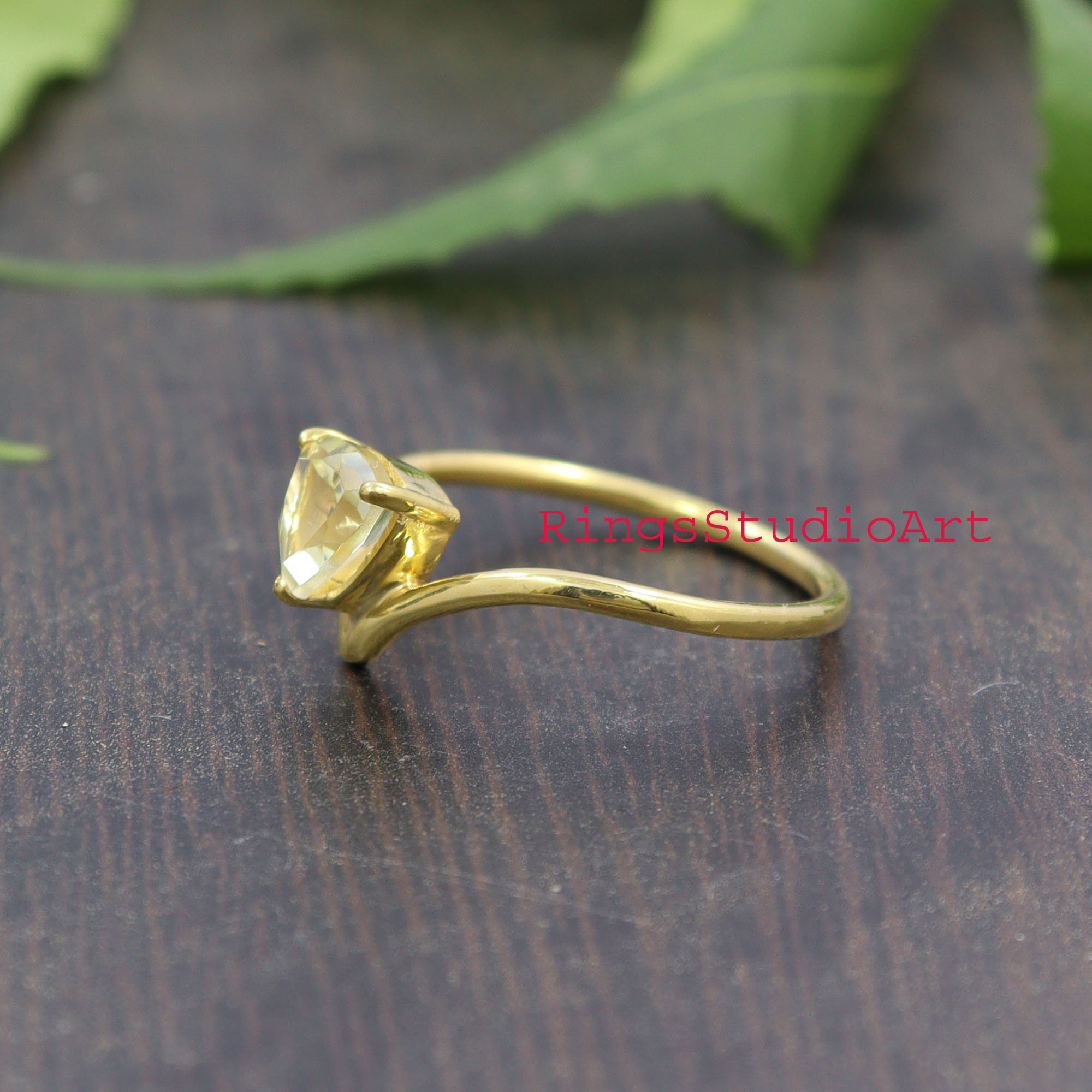 Lemon Quartz Ring / Prong Set Triangle Shape Gemstone Ring / - Etsy
