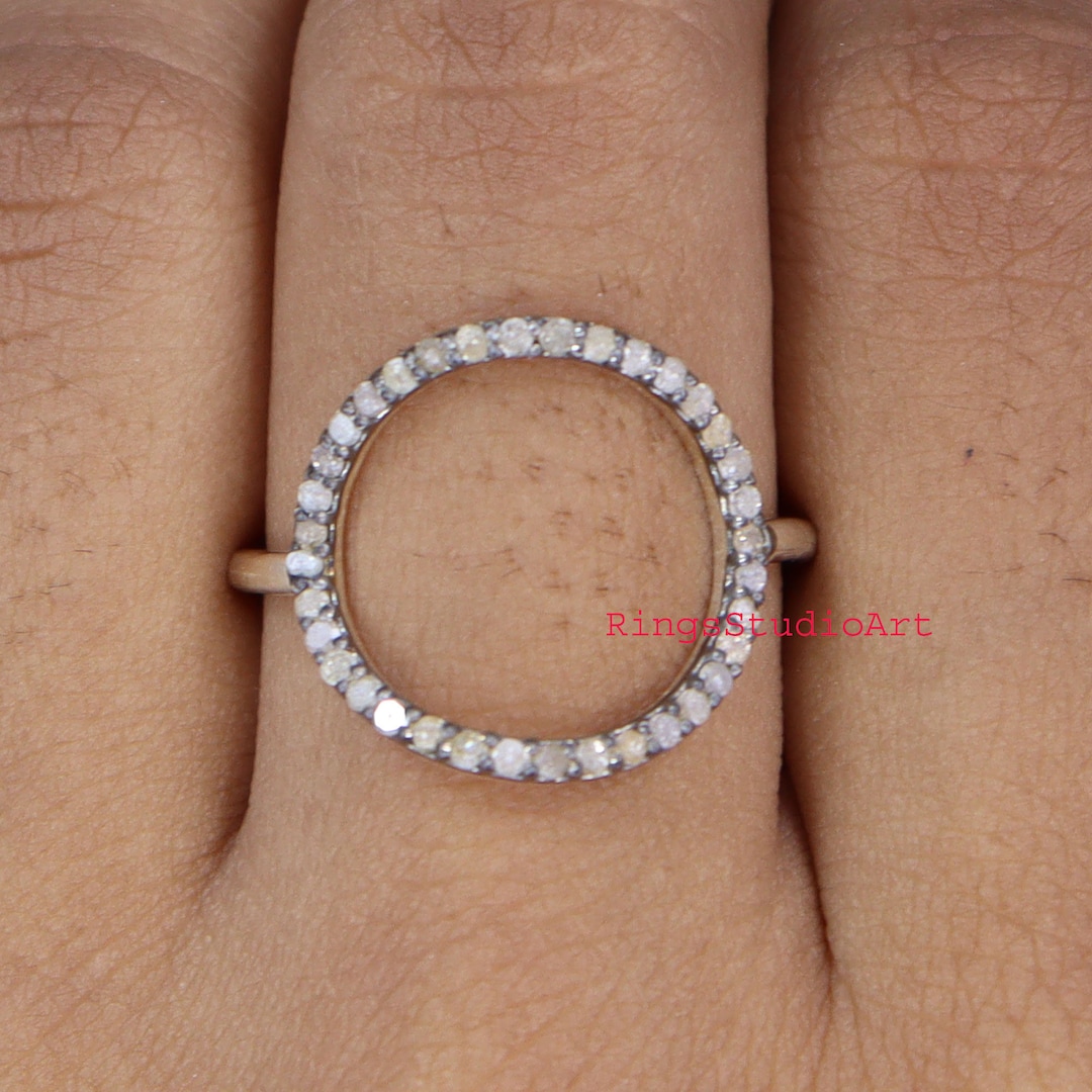 Natural Pave Diamond Circle Shape Ring, 925 Sterling Silver Diamond ...