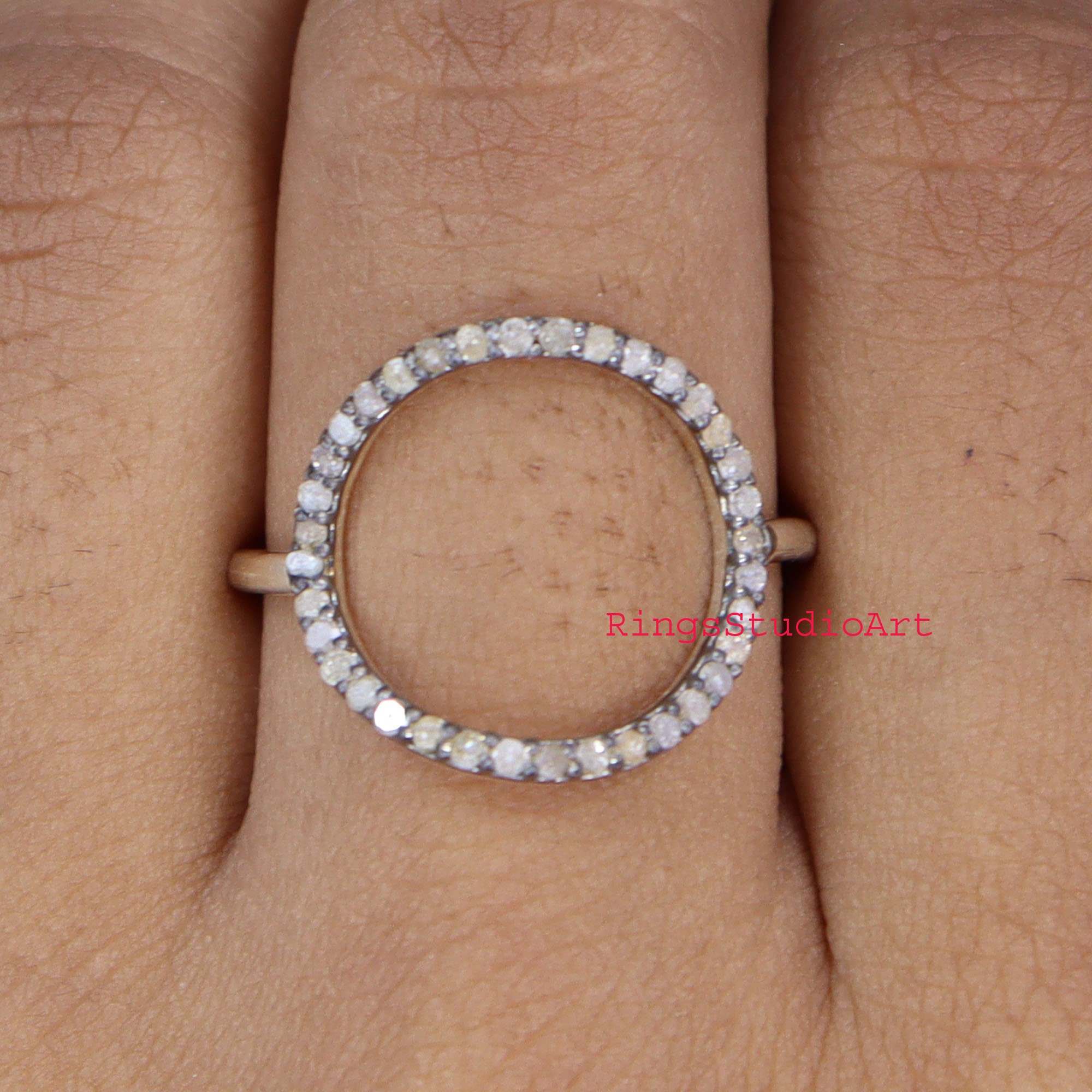Natural Pave Diamond Circle Shape Ring 925 Sterling Silver - Etsy