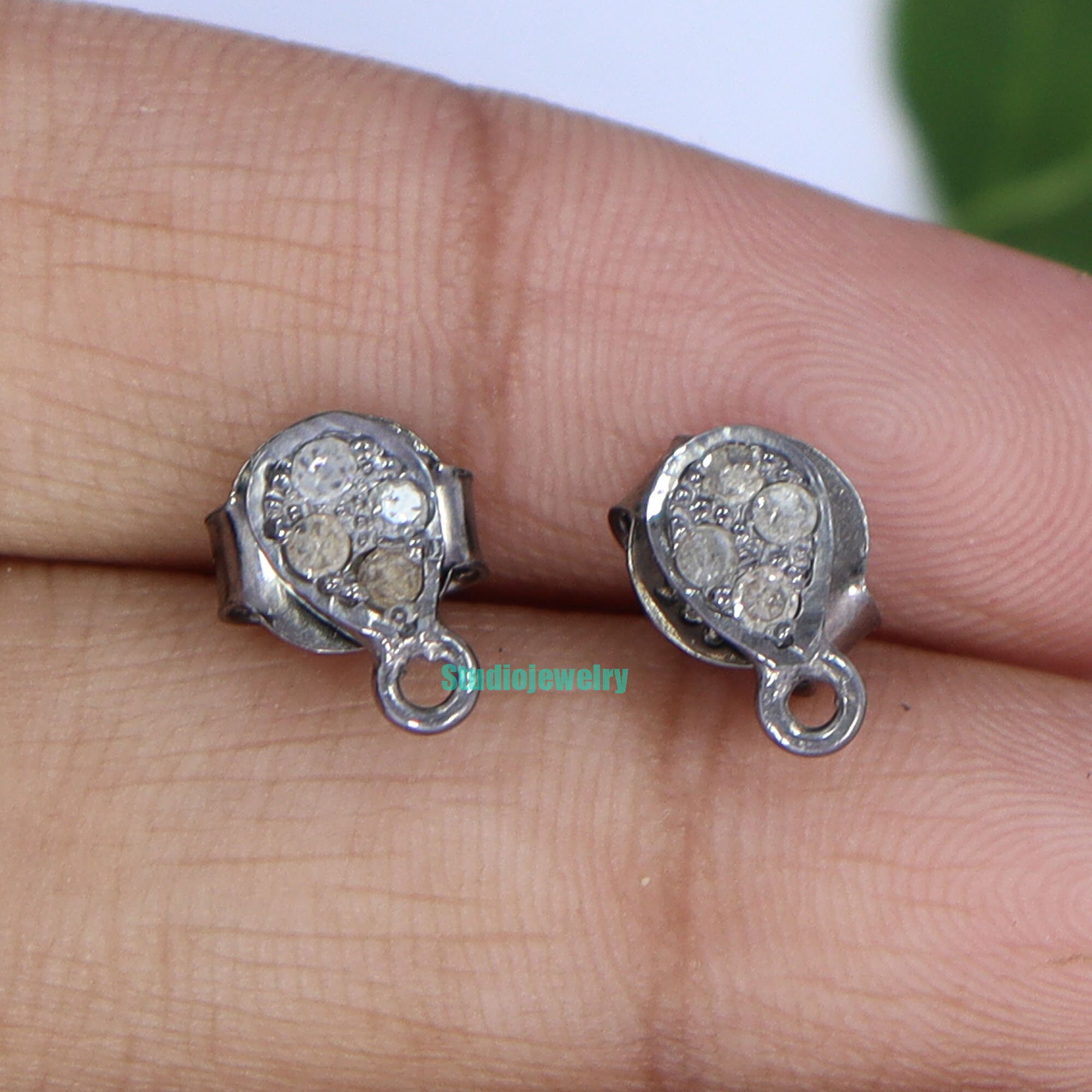 Natural Diamond Starling Silver Studs, Tear Drop Shape Handmade Silver ...