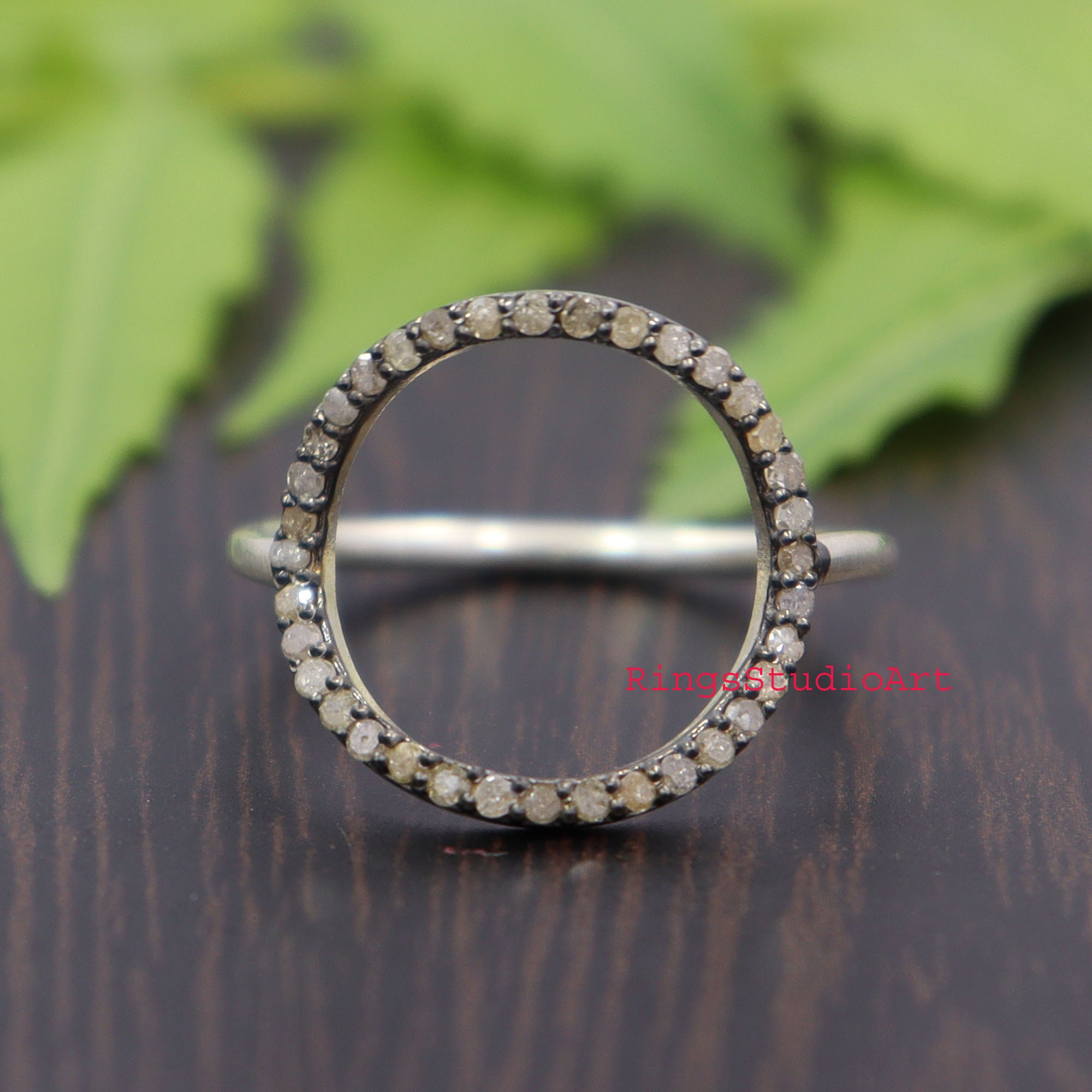 Natural Pave Diamond Circle Shape Ring 925 Sterling Silver - Etsy