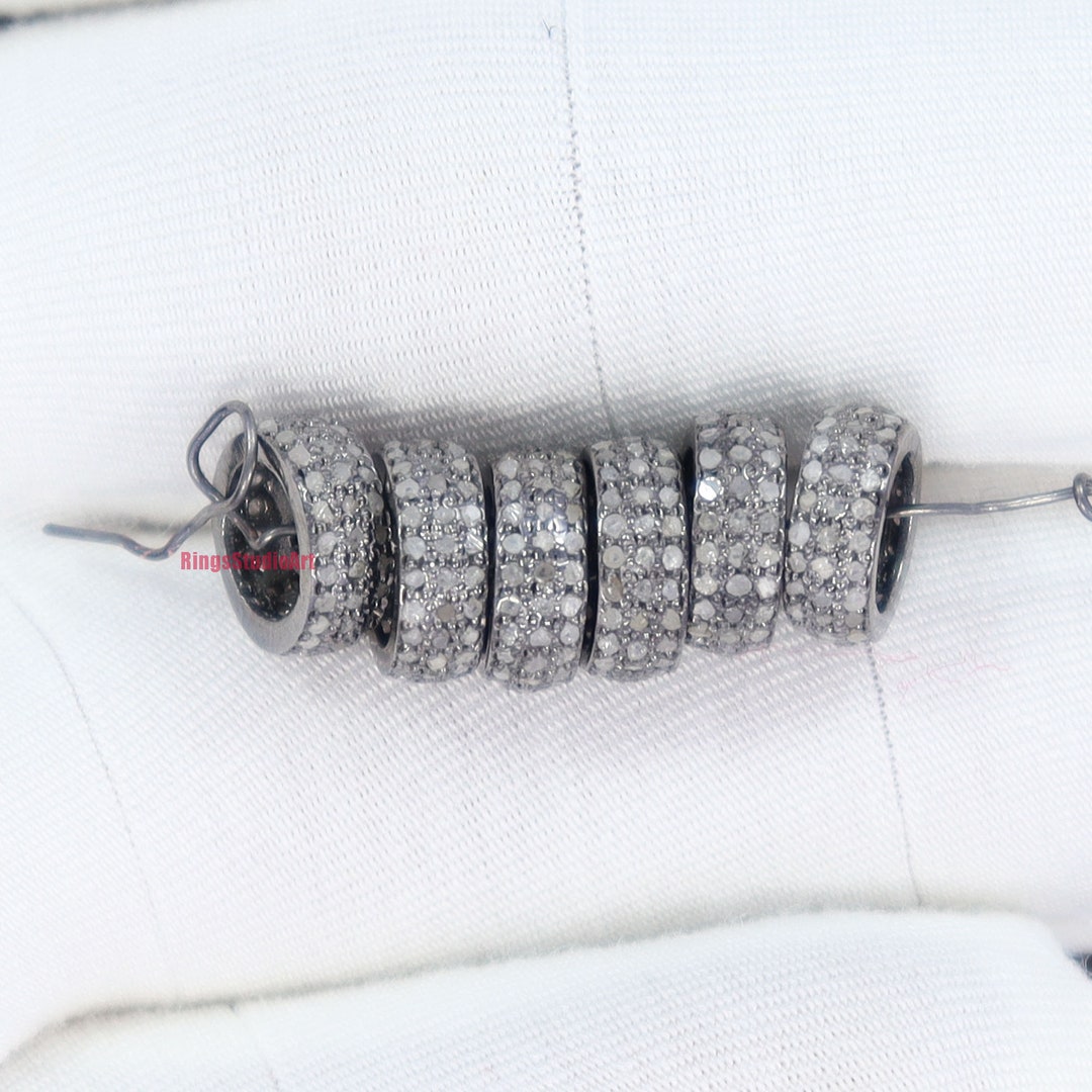 8 Mm Rondelles Natural Pave Diamond Beads, 925 Sterling Silver Handmade ...