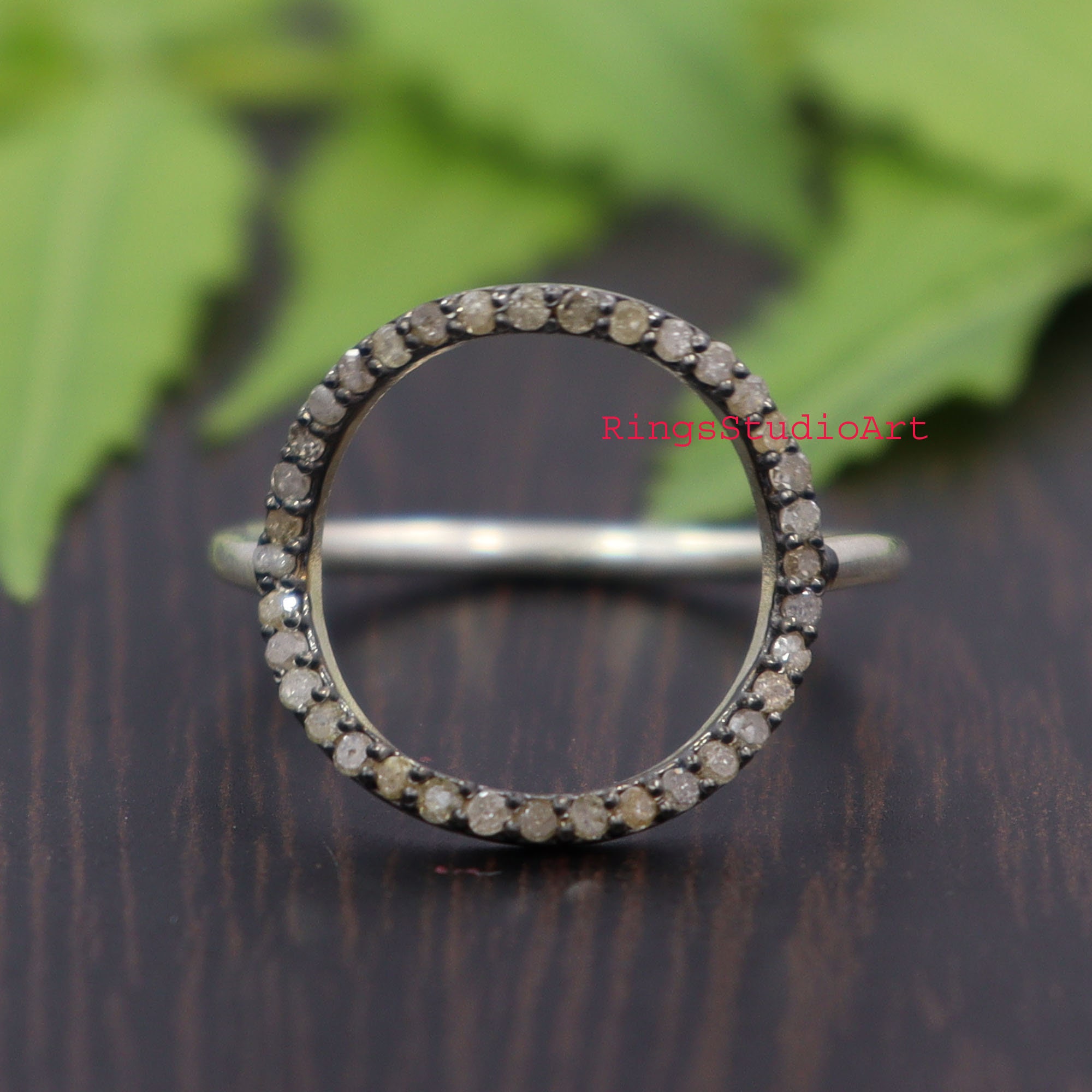 Natural Pave Diamond Circle Shape Ring 925 Sterling Silver - Etsy