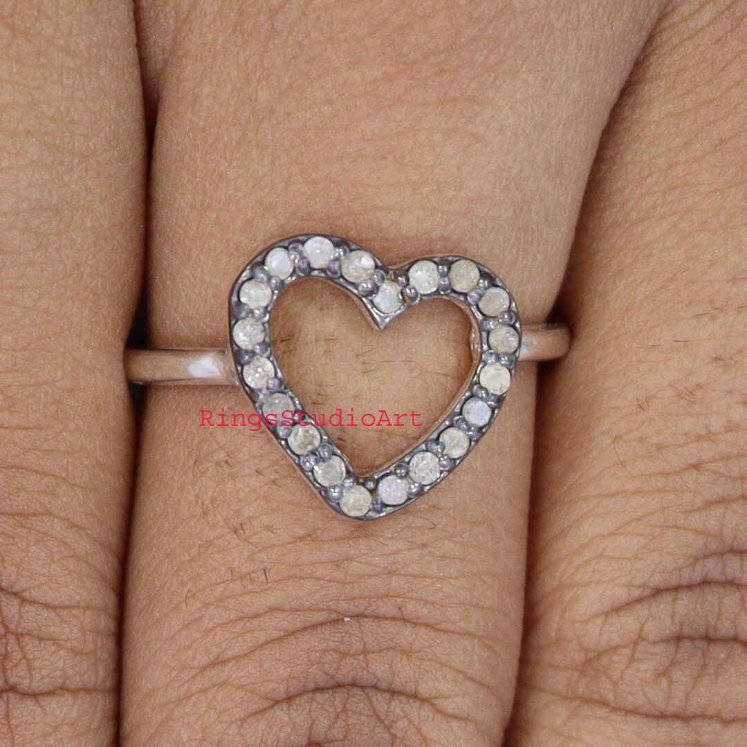 Pave Diamond Heart Ring: Sterling Silver Handmade Ring - Etsy