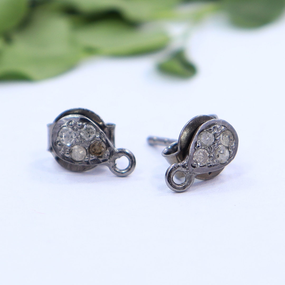 Natural Diamond Starling Silver Studs, Tear Drop Shape Handmade Silver ...