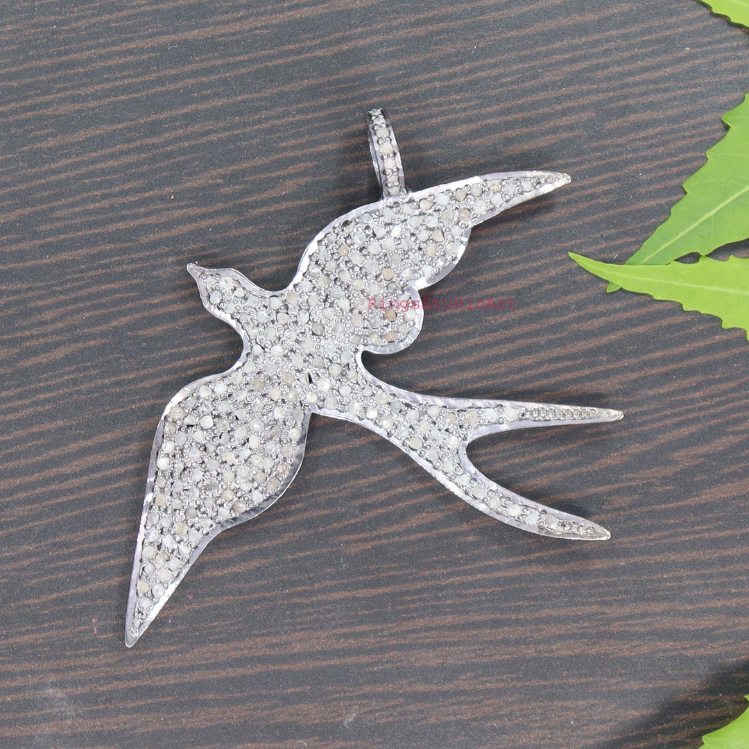 Natural Pave Diamond Swift Bird 55 Mm X 43 Mm Pendant Necklace, 925 ...