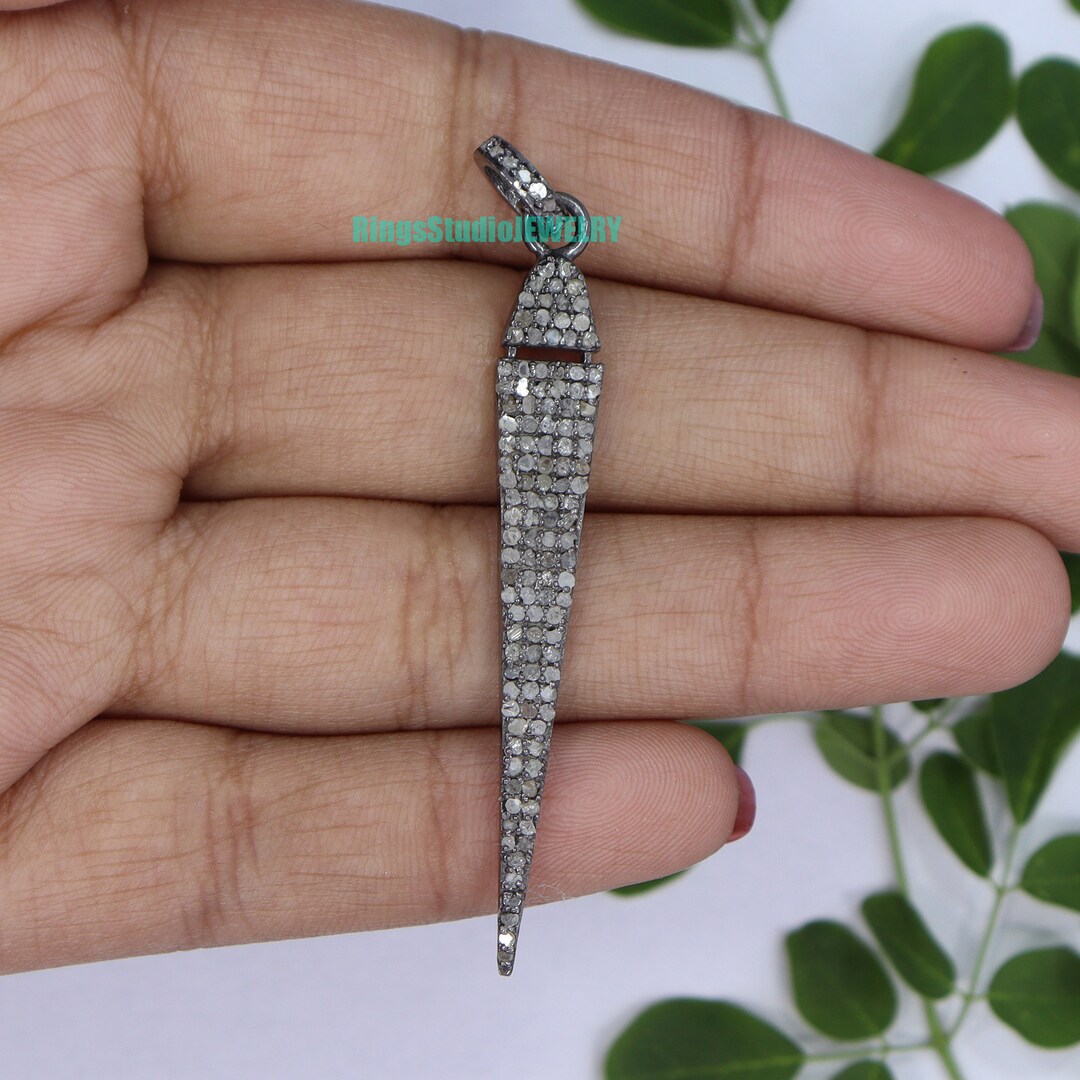 Oxidized Sterling Silver Arrowhead Pendant: Pave Diamond Charm Necklace ...