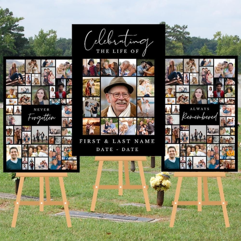 Funeral Photo Collage Set - 24x36 - Memorial Funeral Template Set of 3 ...