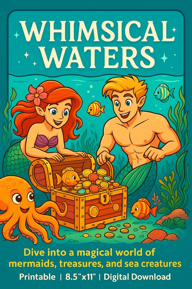 Whimsical Waters Coloring Book | Mystical Ocean Printable Pages for ...