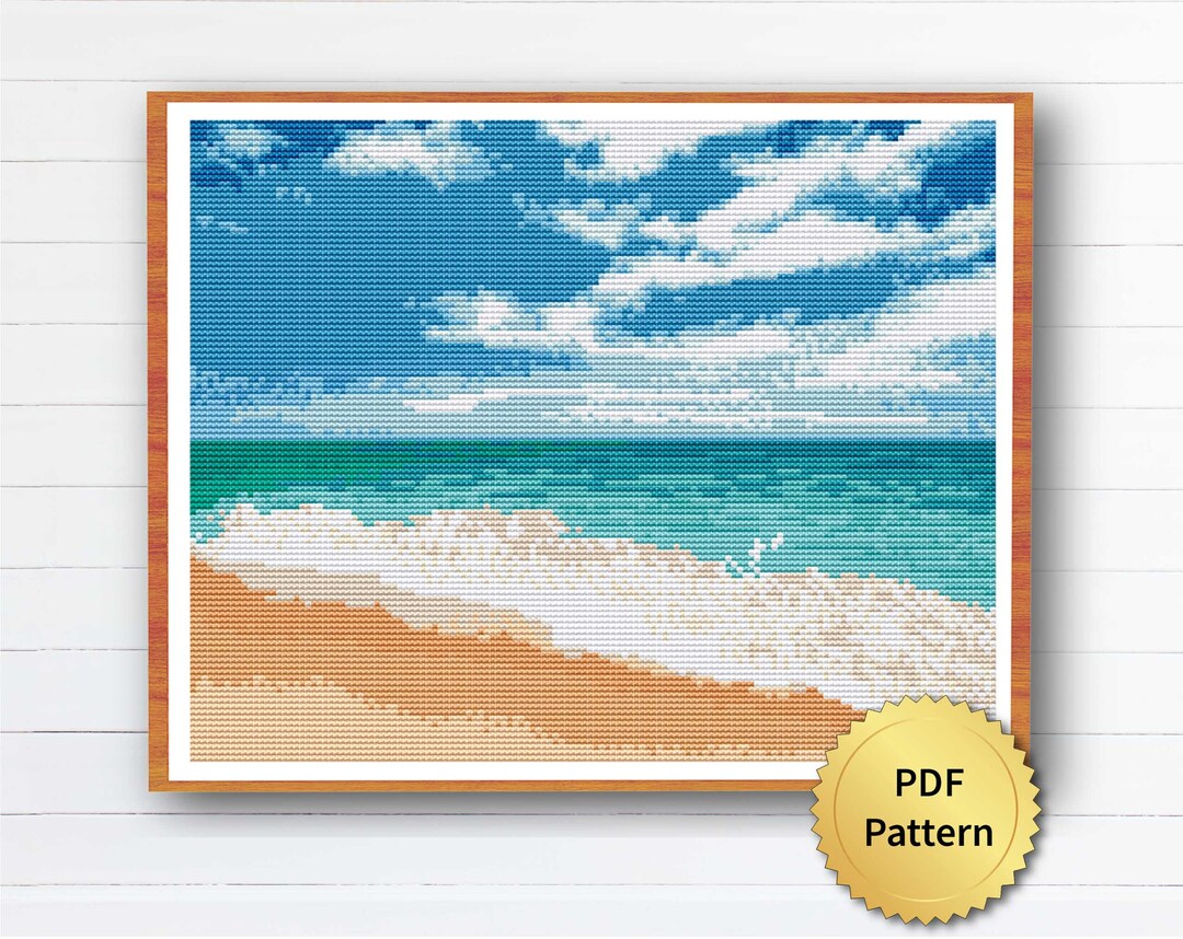 Sea Ocean Beach Cross Stitch Pattern, Easy for Beginner, Full Covered ...