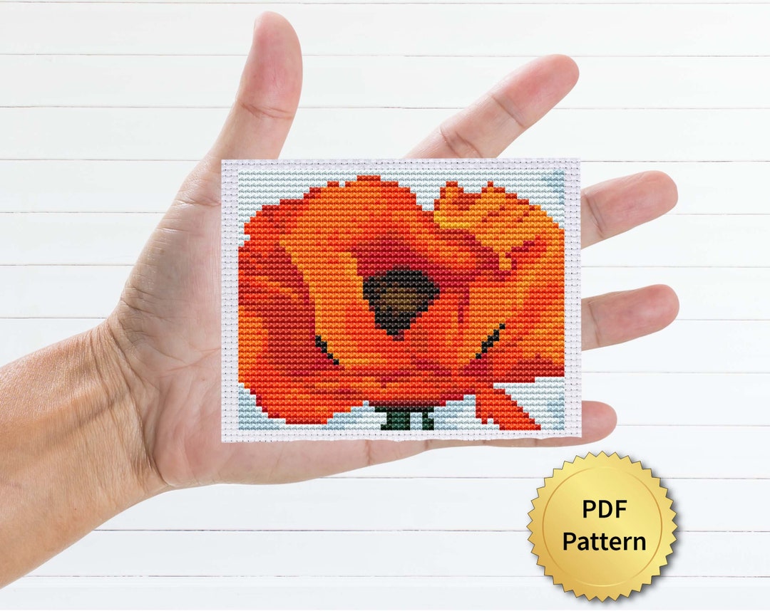 Red Poppy Cross Stitch Pattern. Tiny Georgia O'keeffe. Easy for ...