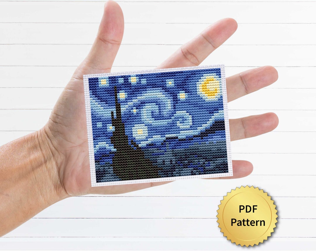 Starry Night by Vincent Van Gogh Cross Stitch Pattern. Miniature Art ...