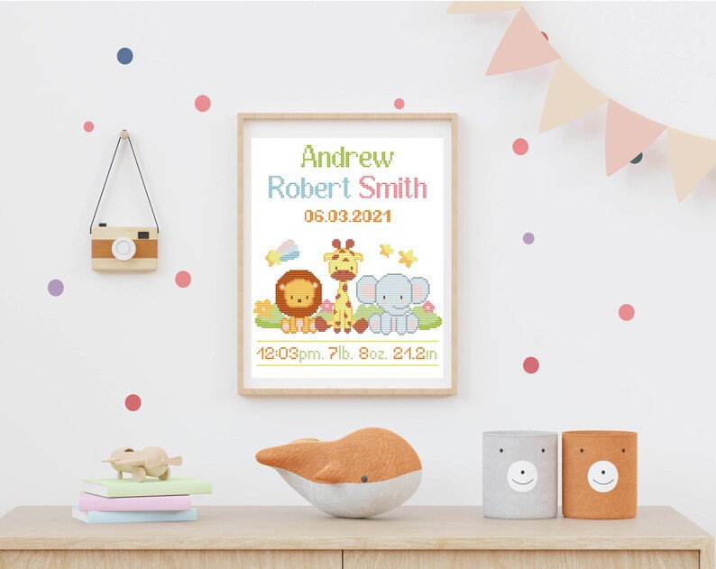 African Safari Animals Boy Girl Birth Announcement Cross - Etsy