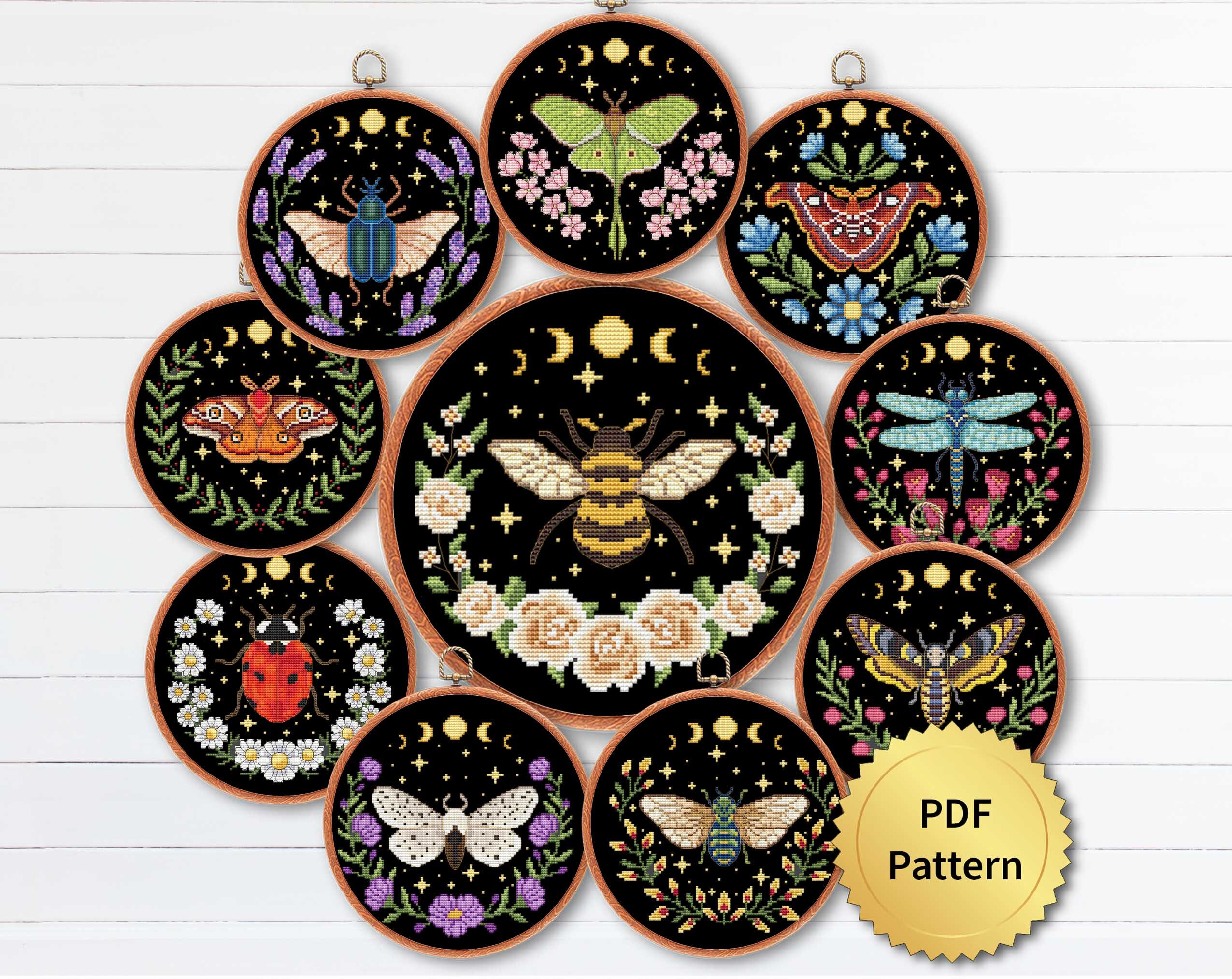 Witch Celestial Bee Cross Stitch Pattern. Mystic Magic Insect Theme ...