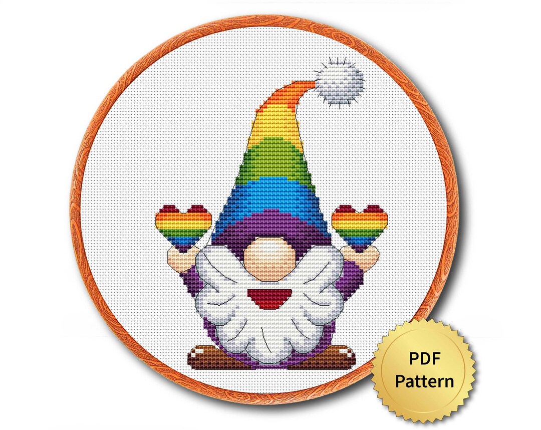 LGBTQ Gnome Cross Stitch Pattern, Easy Cute June Pride Month Embroidery ...