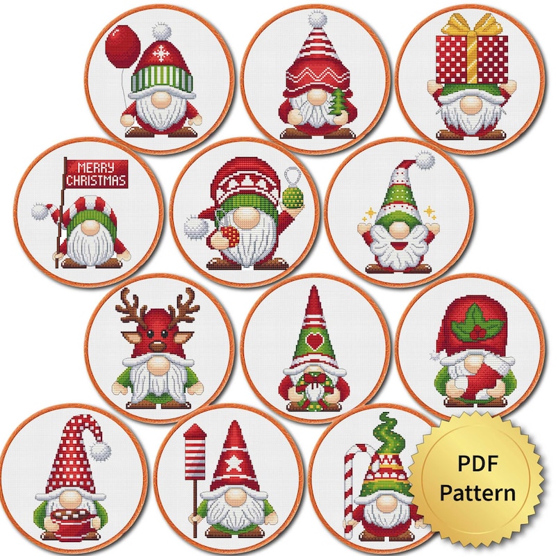 4 Gnomes Cross Stitch - Etsy