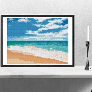 Sea Ocean Beach Cross Stitch Pattern, Easy for Beginner, Full Covered ...