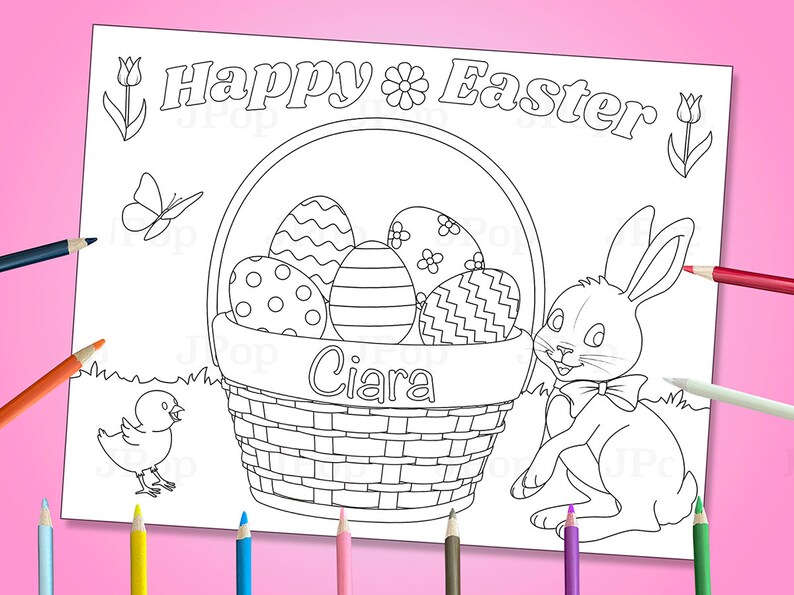 Personalized Coloring Page Easter Coloring Page Happy Easter Custom ...