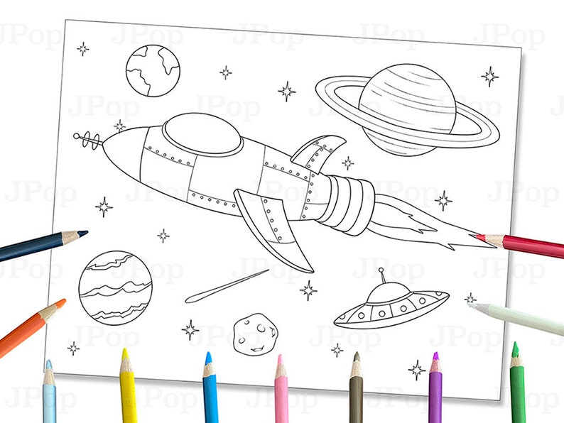 Spaceship Coloring Page: Outer Space Printable (PDF) - Etsy