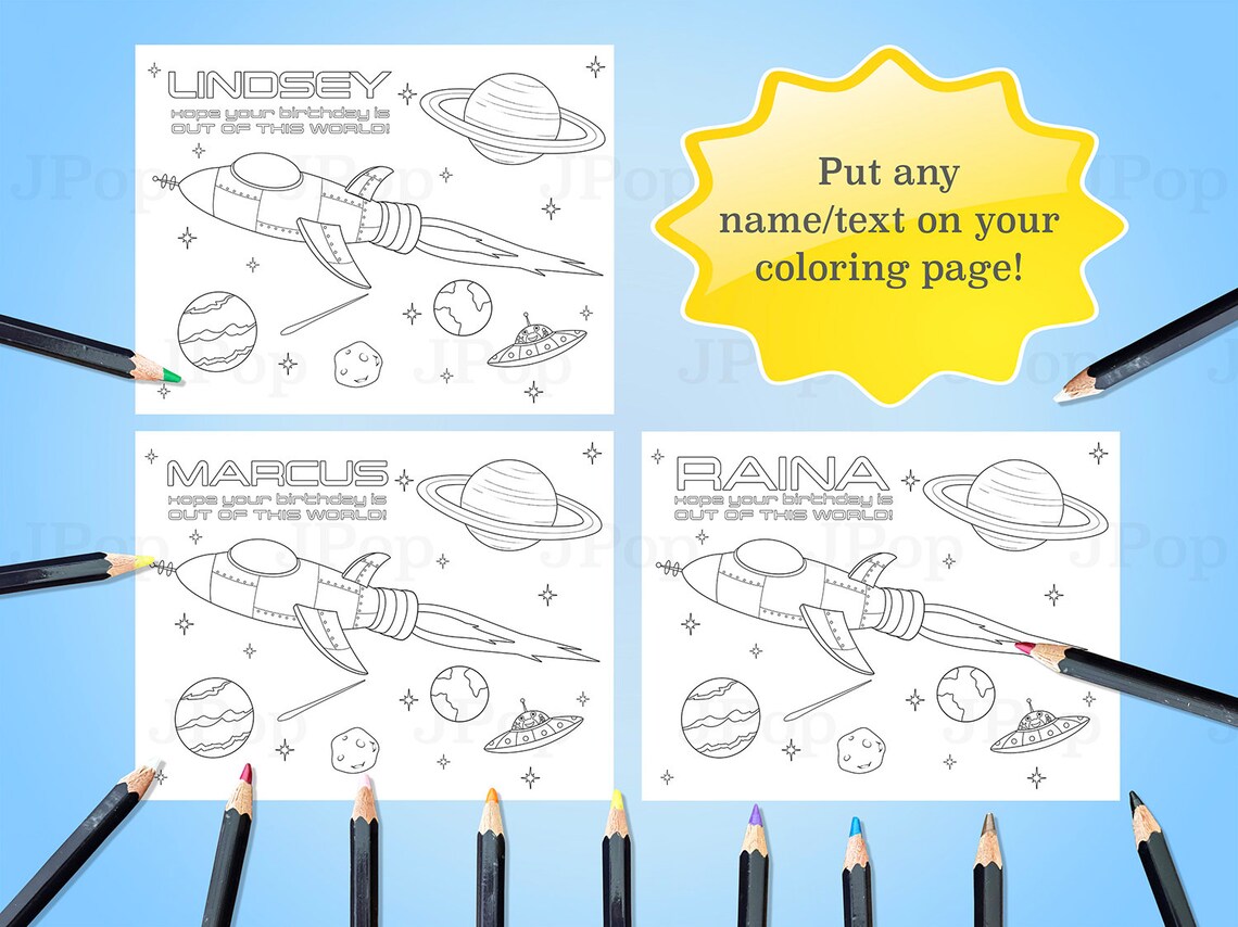 Personalized Spaceship Birthday Coloring Page (digital Download) - Etsy