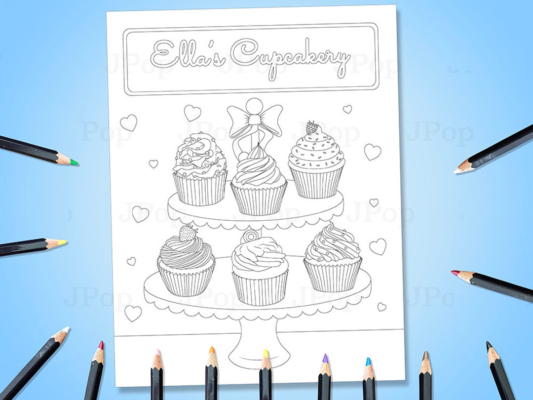 Personalized Cupcakes Coloring Page: Custom Name Printable (digital ...