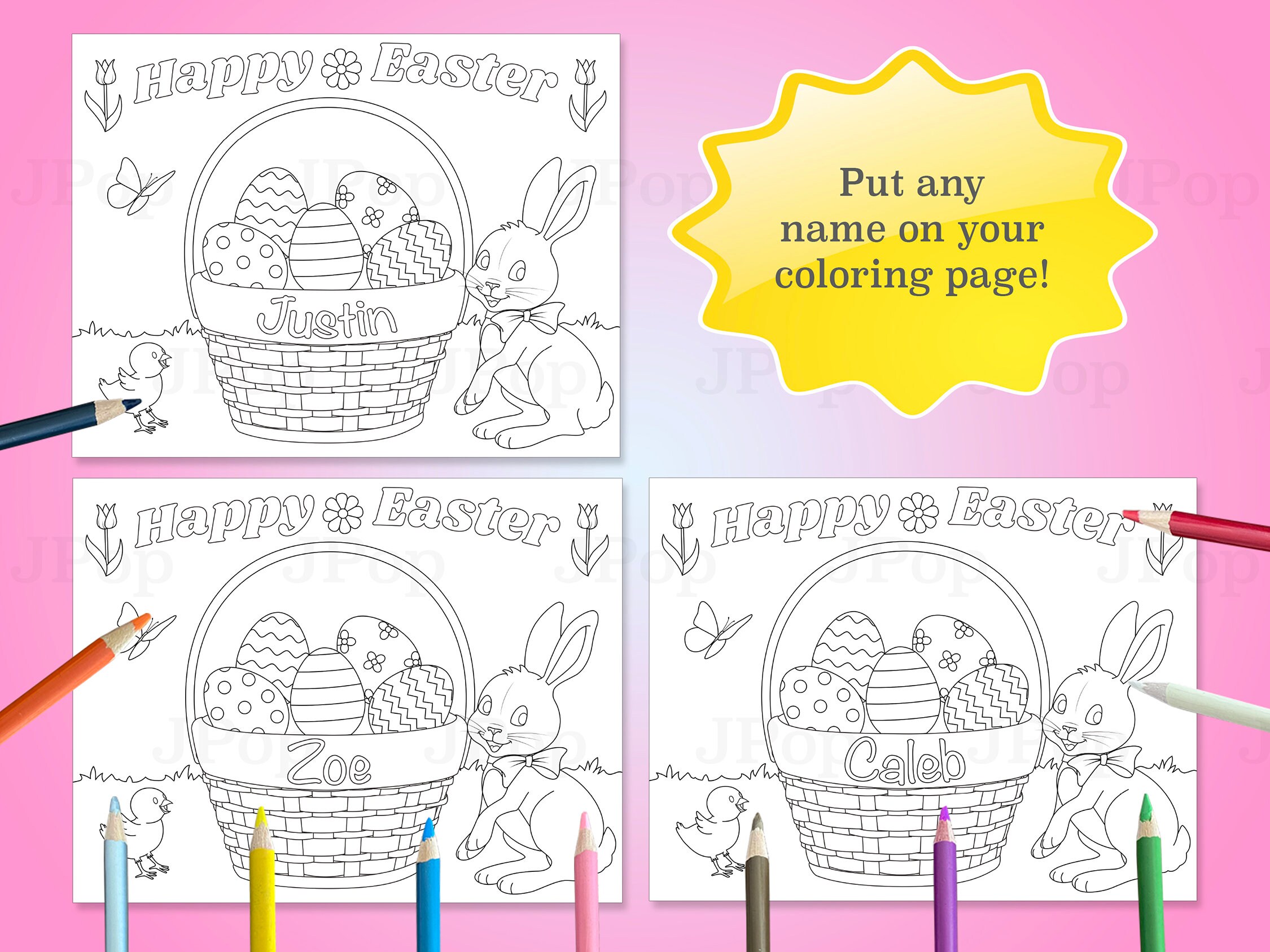 Personalized Coloring Page Easter Coloring Page Happy Easter Custom ...